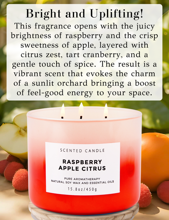 Raspberry Apple Citrus Candle 3-Wick Aromatherapy Scented Candle for ...
