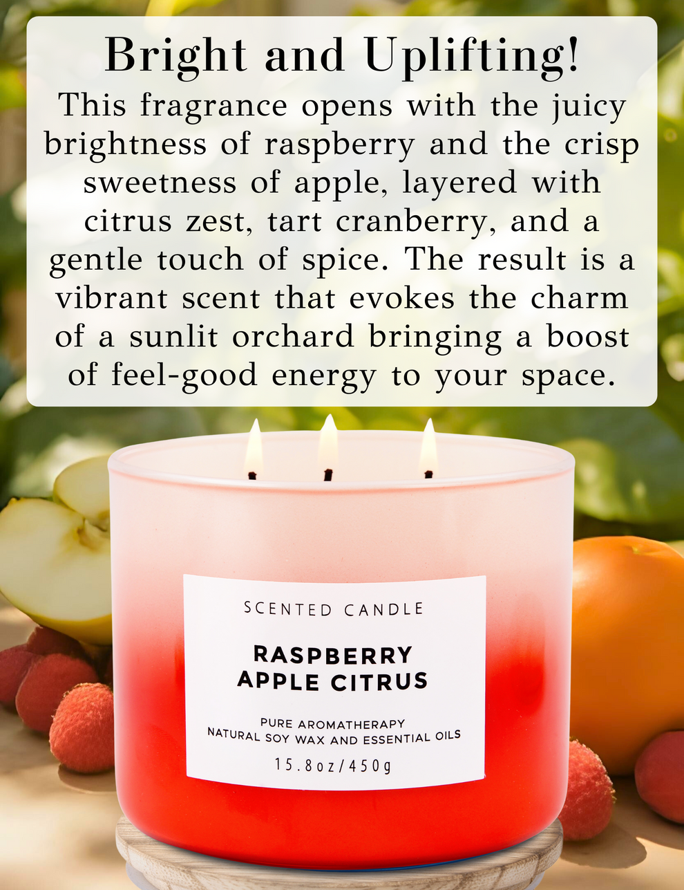 Raspberry Apple Citrus Candle 3-Wick Aromatherapy Scented Candle for ...