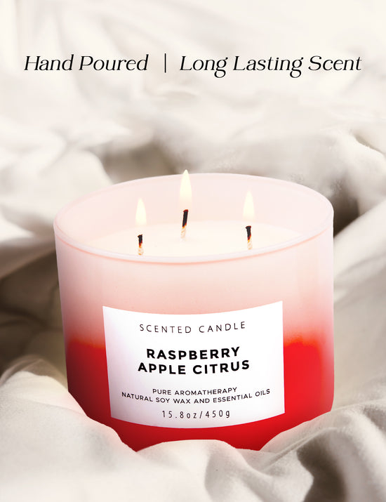 Raspberry Apple Citrus Candle 3-Wick Aromatherapy Scented Candle for ...