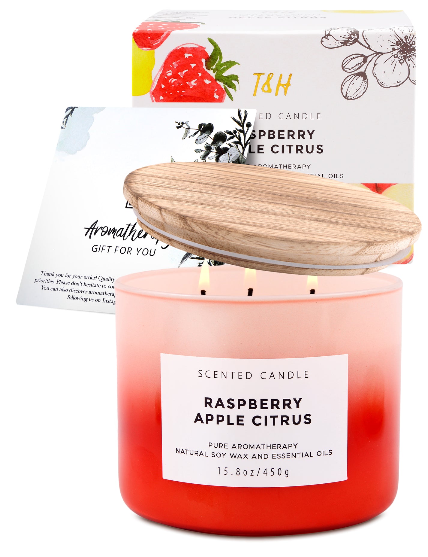 Raspberry Apple Citrus Candle 3-Wick Aromatherapy Scented Candle for ...